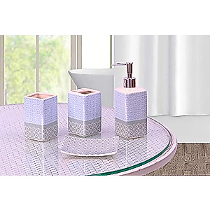 GorgeousHomeLinen Diamond 19pc Complete Bathroom Bath Mat Set with Shower,Hooks and Ceramic Accesories in Assorted Colors (Silver/Light Blue)