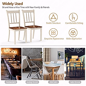 KOTEK Solid Wood Dining Chairs, Armless Kitchen Chairs with Curved Slat Back, Modern Dining Room Chairs, Side Chairs for Dining Room, Kitchen, Restaurant, Set of 4 (Ivory)