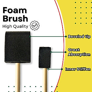 PANCLUB Foam Paint Brush Set I Sponge Brush Paint I 1 Inch - 25 Pack I with Wood Handles I Great for Art, Varnishes, Acrylics, Stains, Crafts