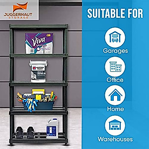 Juggernaut Storage RS3618-5BLKAMZ 36"W x 18"D x 72"H 5-Shelf Resin Shelving, 600 lb Capacity Black