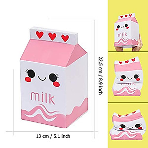 Anboor 8.9 Inches Milk Box Squishies Jumbo Soft Slow Rising Scented Kawaii Food Squishies Charms Stress Relief Kids Toys Decorative Props, Pink