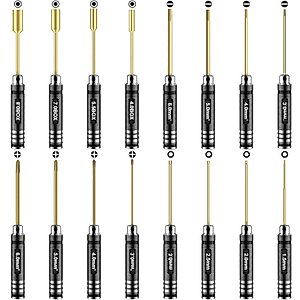 RC Car Tool Kit - 16pcs RC Screwdriver Tool Set Includes Flat, Phillips, Hex, Titanium Steel RC Tool Set Hex Driver Set RC Tool Kit with RC Tools Storage Bag for RC Car Drone Helicopter RC Models