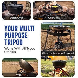 Diliboz Campfire Tripod for Dutch Oven - Camping Tripod for Cooking - Campfire Cooking Stand - Cooking Tripod - Open Fire Tripod Grill for Cooking in Cast Iron - Campfire Cooking