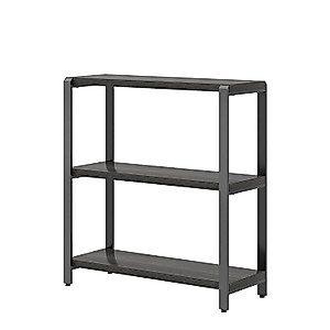 FOLUBAN Rustic Small Bookshelf and Bookcase, 3 Tier Low Short Book Shelf, Industrial Metal and Wood Book Case for Bedroom Living Room, Dark Gray