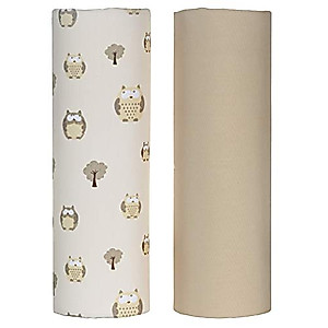 Cuddles & Cribs 2 Pack GOTS Certified Organic Cotton Fitted Crib Sheet - Tan, Owl