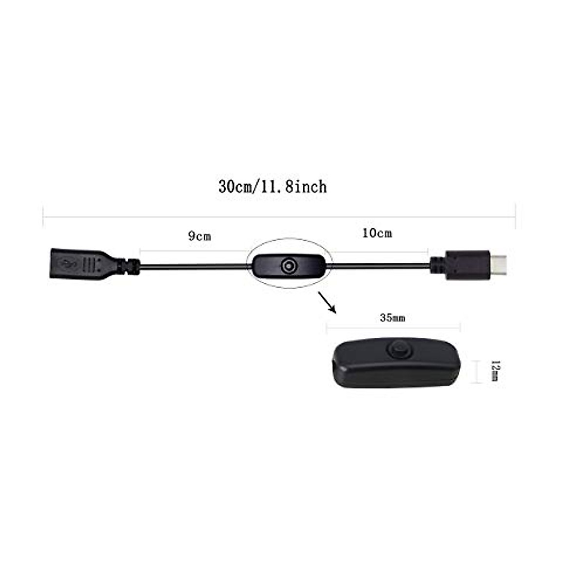 PNGKNYOCN 30cm USB C Male to Female On/Off Switch Cable YOUCHENG for Raspberry Pi 4 (2-Pack)