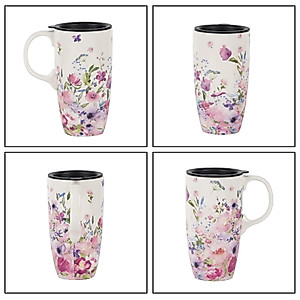 Topadorn Coffee Ceramic Mug Porcelain Latte Tea Cup With Lid in Gift Box 17oz., Spring,Mother's Day Mug