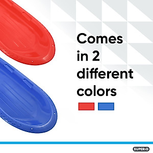 Superio Toboggan Snow Sleds for Kids and Adults, 48" Heavy Duty Plastic Sliders with Handles and Hole for Pull Ropes- Kid and Adult Winter Fun (48 Inches, Red-Blue)