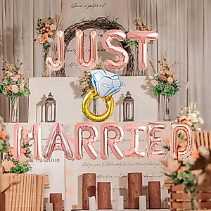 Just Married Balloons, Rose Gold Mylar Balloons Decors For Wedding/Engagement/Bachelorette/Bridal Shower Party Sign Supplies