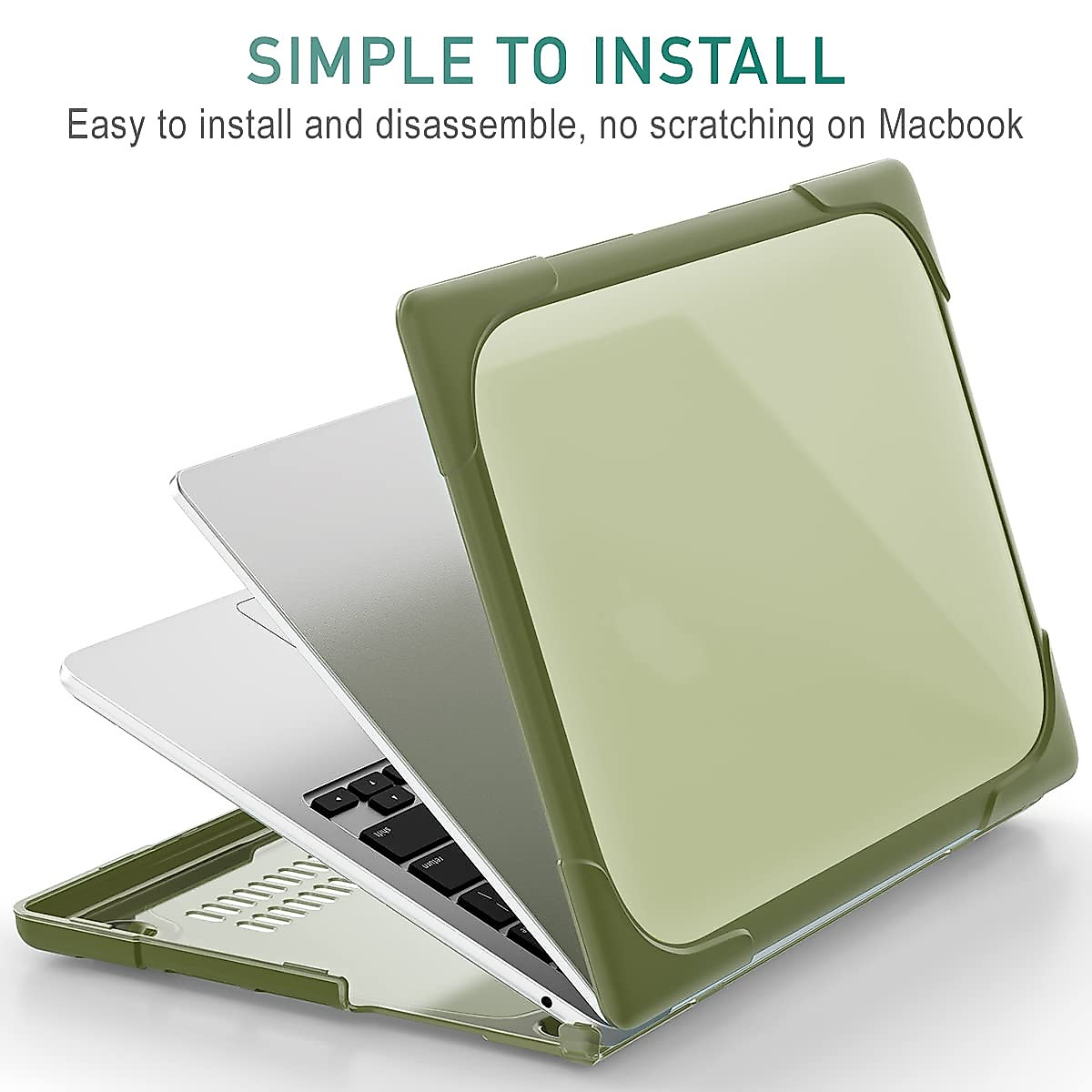 May Chen Compatible with MacBook Air 13 Inch Case 2021 2020 2019 2018 Release M1 A2337 A2179 A1932,Heavy Duty Hard Case Cover with Fold Kickstand for MacBook 13 Inch with Retina fits Touch ID, Olive