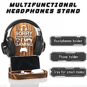 Gamer Gifts for Teenage Boys, Gaming Headphone Stand for Men, Gaming Room Decor Wooden Headset Holder, Son Boyfriend Husband Game Lover Gifts -Sorry I Can't Hear You I'm Gaming