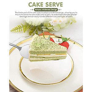 FTAKRY 2-Piece Premium Cake Cutting Set, Exquisite Knife and Server with Serrated Design, Includes Cake Knife and Pie Spatula for Pastry, Pizza and Desserts (Silver)