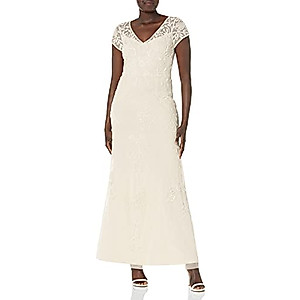 Adrianna Papell Women's Long Beaded Dress, Ivory, 8