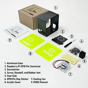 ElectroCookie Raspberry Pi 4 Case, Aluminum Mini Tower Case with Cooling Fan and Color Changing Ambient Light (Black Neon)