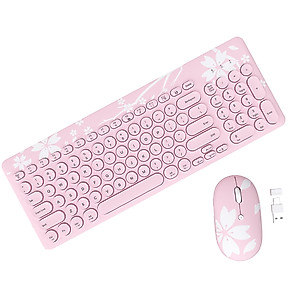 Mytrix Cute Sakura Pink Wireless Keyboard Mouse Combo, Retro Type-Writer Keys, 2.4G USB Slim Keyboard Mouse Set with Numeric Keypad for Computer, Laptop, Desktops, Pc, Mac(KMCS01)