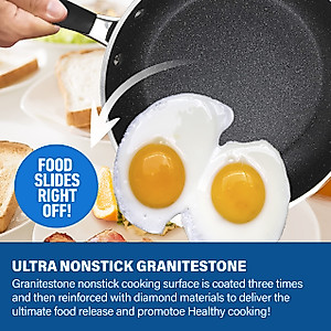 Granitestone 3 Piece Nonstick Frying Pan Set, 8”, 10” & 12” Nonstick Mineral and Diamond Triple Coated Frying Pans, Nonstick Skillet Set, Omelet Pan, PFOA Free, Dishwasher Safe, Cool Touch Handle