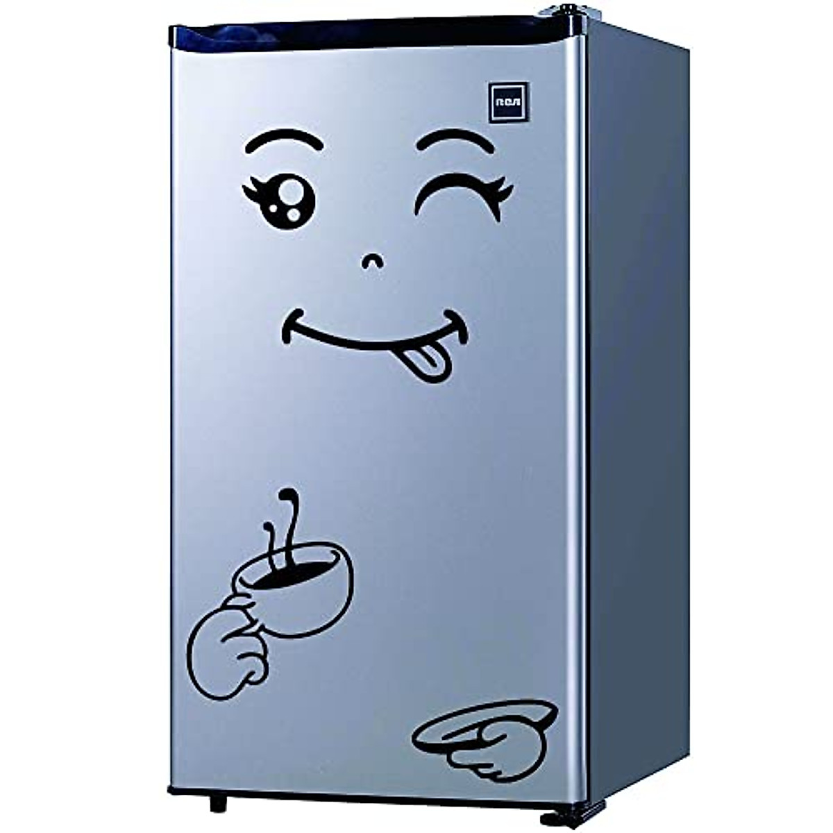 ANFRJJI Greedy Cute Characters Stickers for Fridge - PVC Removable Wall Decals - Kitchen Refrigerator Decor with Appetizing Faces - Effect 20"x34"inch (Black-JWH213-Fridge)