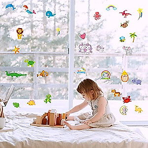200pcs cute animal Gel Window Clings, reusable gel window stickers for kids, Jungle Animal, Sea animals, dinosaur, unicorn themed Window Gel Clings Decals Stickers for Kids Home Airplane Classroom Nursery Party Supplies Decorations