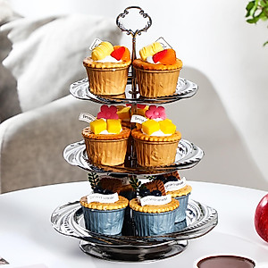 Zhehao 2 Set of Cake Stand Stainless Steel 3 Tiered Serving Stand Dessert Fruit Cupcake Tray Buffet Candy Cup Cake Holder Tea Party Tiered Stand Table Decorations for Wedding Birthday (Silver)