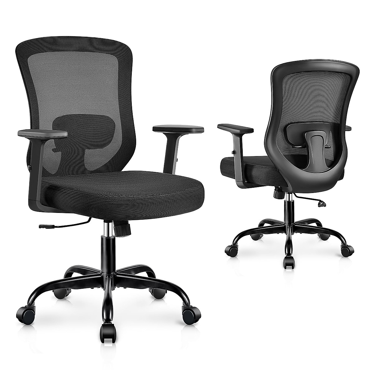 Winrise Office Chair, Ergonomic Home Office Desk Chairs, Breathable Mesh Comfortable Work Chair Adjustable 2D Armrests, Rocking Executive Chair, Swivel Task Chair with Lumbar Support (Black)