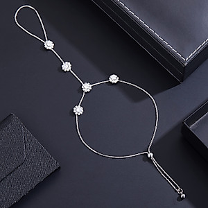 Aprilery Hand Chain Ring Bracelet, Fashion Silver AAA CZ Crystal Adjustable Slave Hand Chain Ring Bracelet Boho Hand Jewelry for Women(Style 3)