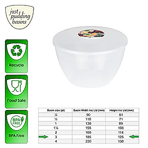 Just Pudding Basins 3 Pint Plastic Pudding Basin and Lid Clear 2 Pack 3pt Steam Dessert Bowls
