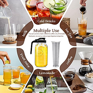 batoybeni Cold Brew Coffee Maker 64 oz (2 Quart / 1.9 Liter) Mason Jar - Wide Mouth Pitcher with Handle & Stainless Steel Filter for Coffee, Iced Tea, Sun Tea, Lemonade, and Homemade Fruit Drinks