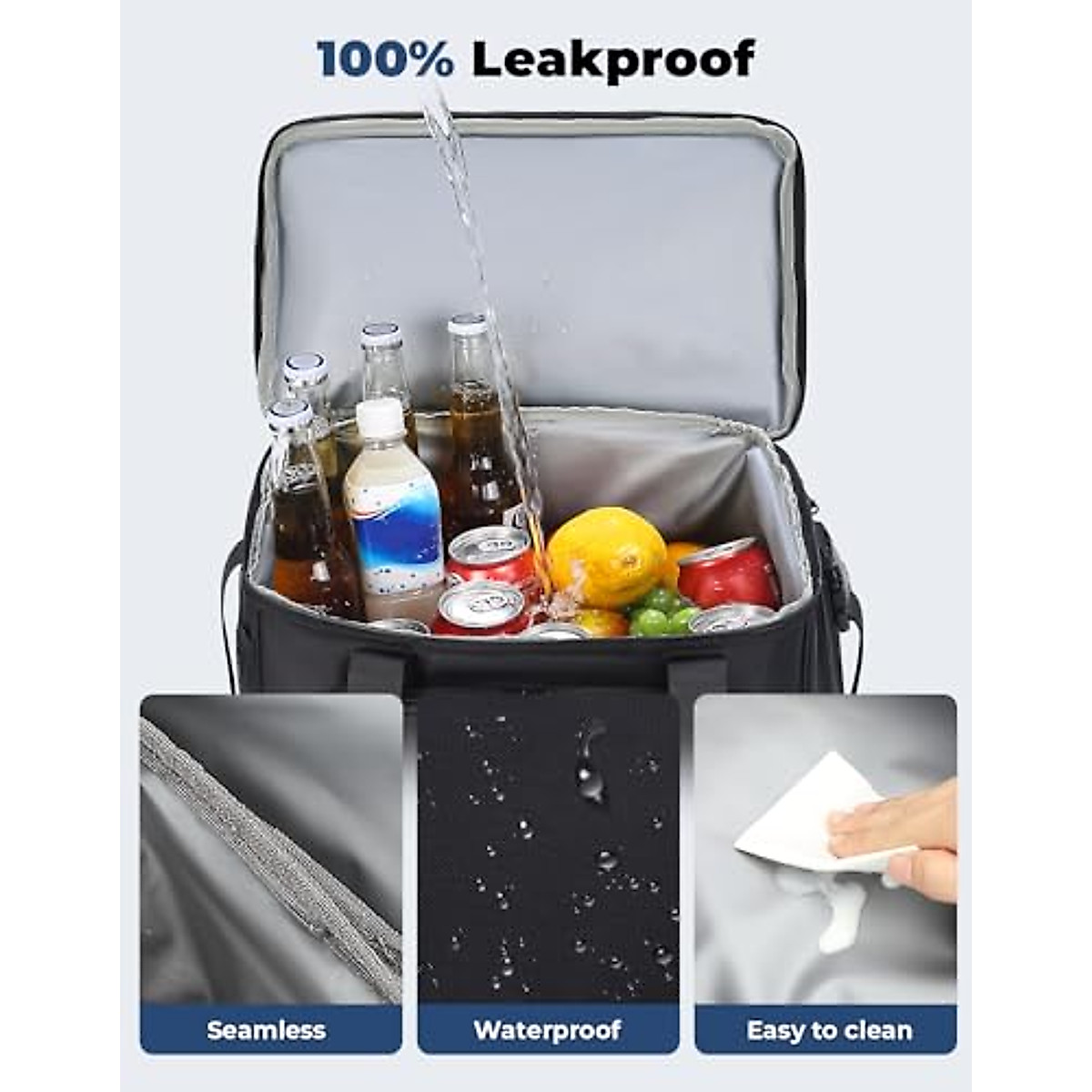 DEERFAMY Super Large Lunch Bag Insulated Cooler Bag Lunch Bag for Women Men, Lightweight Soft Cooler Bag Portable for Work Travel Road-Trip Sport Camping Picnic Black