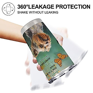 CIMOXDERRT Yorkie Dog Looking Butterfly Tumbler Insulated Stainless Steel Travel Tumbler Car Cup With Lid 20 OZ