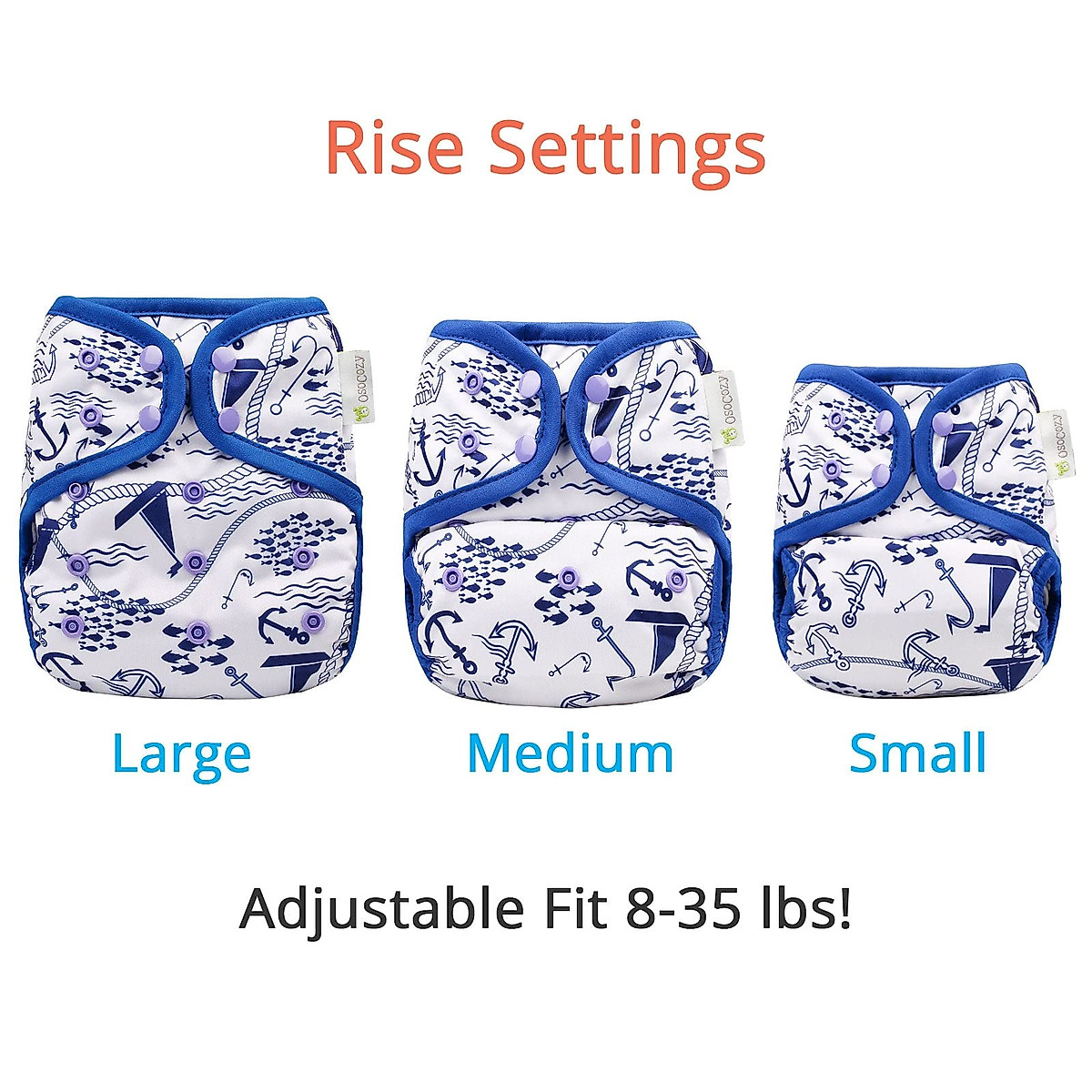 OsoCozy One Size Cloth Diaper Covers - Adjustable Snap Fit & Double Leg Gussets for Baby Boys & Girls from 8-35 Pounds. Use with Prefold, Flat or Fitted Cloth Diapers or Snap-in Inserts. (Blue Berry)