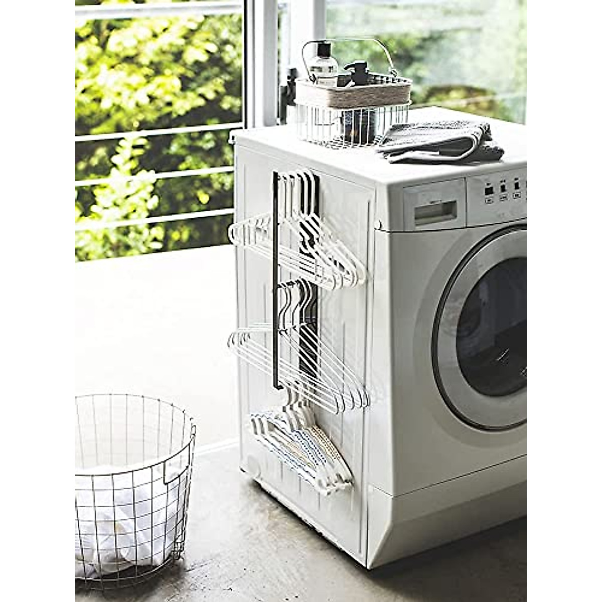 N/B Hanger Organizer, heaohu Single Row Large Capacity Multifunctional Magnetic Washing Machine Clothes Hangers Storage Rack, Artifact Balcony Finishing Clothing Rack Clip Free Punch Racks White