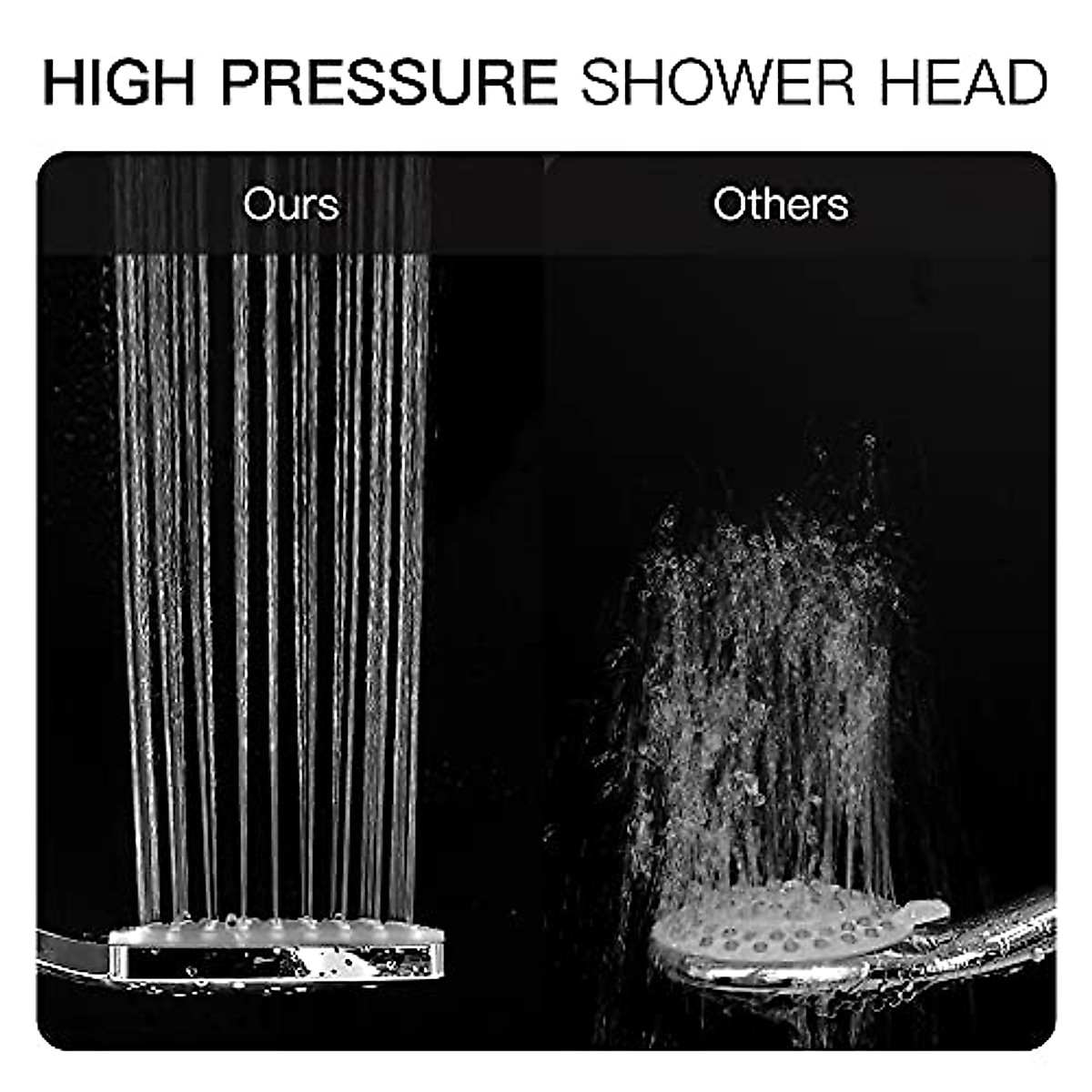 High Pressure Shower Head with Handheld - Modern Square Handheld Shower Heads - 6 Settings Detachable shower head with hose, Change Settings Much Easier Than the Twist Ones, Shower Accessories, Chrome