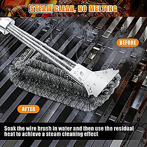 Tohsssik 2pcs Grill Brush for Outdoor Grill, Stainless Grill Cleaner Brush and Scraper, 17" BBQ Brush for Grill Cleaning & Grill Brush Bristle Free, BBQ Grill Accessories Gift for Men