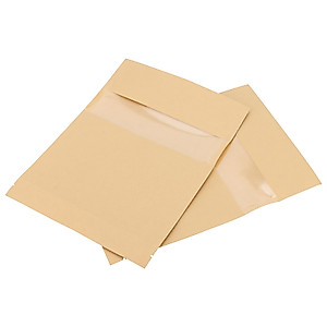 SHEUTSAN 200 Pack 6.6 x 9.4 Inch Kraft Stand Up Zip Lock Pouches, 17 x 24cm Brown Resealable Bags with Window, Reusable Kraft Zipper Paper Bags for Food Storage