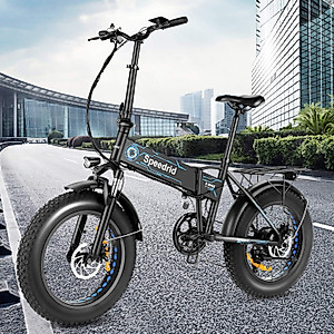 Speedrid Folding Electric Bike for Adults with Peak 800W Motor, 20" x 4.0" Fat Tire Ebike with Mid Located Built-in 48V-10.4Ah Battery, Up to 50 Miles, Front Suspension Fork and 7 Speed