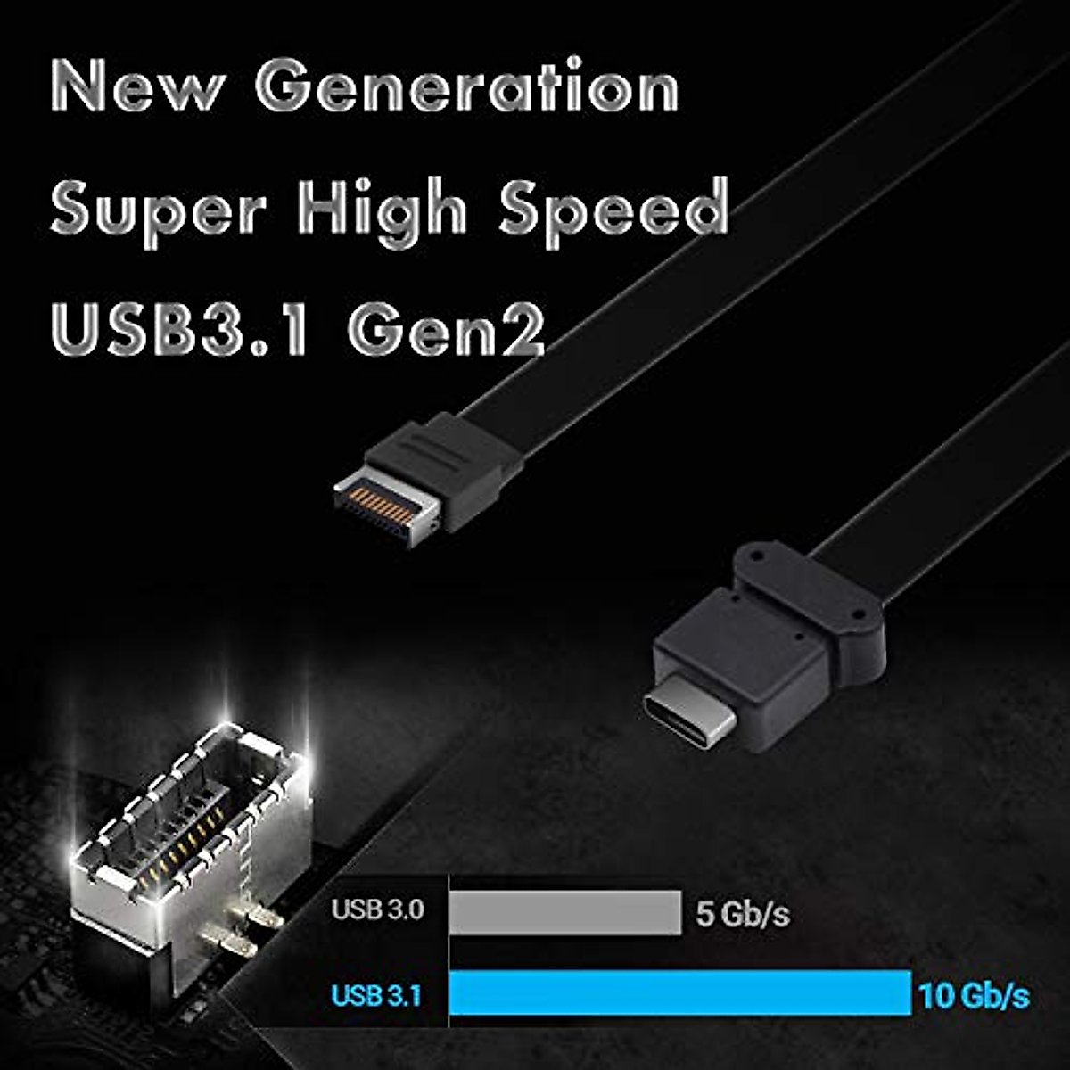 EZDIY-FAB USB 3.1 Front Panel Header to USB-C Type-C Female Extension Cable-15inch -45cm (Speed up to 10 Gbps)