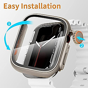 AHNHSKY Protective Case with Tempered Glass Screen Protector Compatible with Apple Watch Series SE 6 5 4 44mm, Ultra Style Slim Scratch Resistant Rugged Hard PC Cover Bumper for iWatch 44 mm