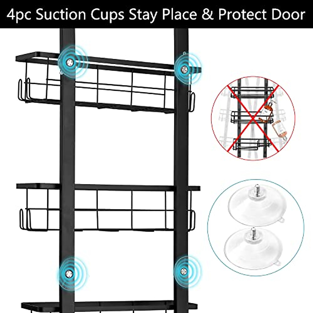 AUROPEAK Shower Caddy Over the Door, Hanging Shower Organizer Rustproof No Drilling, Adjustable Over the Shower Door Caddy Storage Rack with 5-Tier Shelf Baskets, Soap Holder, Towel Hooks for Bathroom
