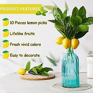 Chuangdi 10 Pieces Artificial Lemon Branches Lemon with Green Leaves Picks Artificial Lemon Picks Decoration for Home or Table Centerpiece, Holiday Farmhouse Garden Kitchen Vase Decoration