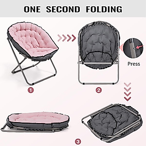 KROFEM Folding Saucer Chair for Living Room, Cozy Round Dish Circle Chair, Ideal for Bedroom, Small Spaces, Lounge, Dorm, Reading, Pink