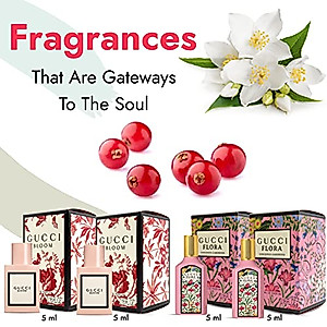 Gucci 4 Piece Mini Perfumes for Women Fragrance Gift Set - 2 ea Bloom EDP 0.16 oz splash and 2 ea Flora Gorgeous Gardenia EDP 0.16 oz splash