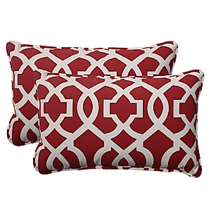 Pillow Perfect Trellis Indoor/Outdoor Accent Throw Pillow Plush Fill, Weather, and Fade Resistant, Lumbar - 11.5" x 18.5", Red New Geo 2 Count