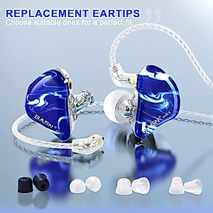 BASN MMCX in Ear Monitor Headphones, Musicians Triple Driver Noise Isolating Earphones with 2 Upgraded Detachable Cables (Ice Blue)