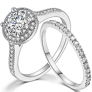 Jude Jewelers Silver Rose Gold 1.0 Carat Wedding Engaement Eternity Bridal Solitaire Ring Set (Silver, 6.5)