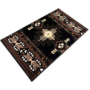 South West Native American Door Mat Area Rug Design C318 Black (24 Inch X 40 Inch)