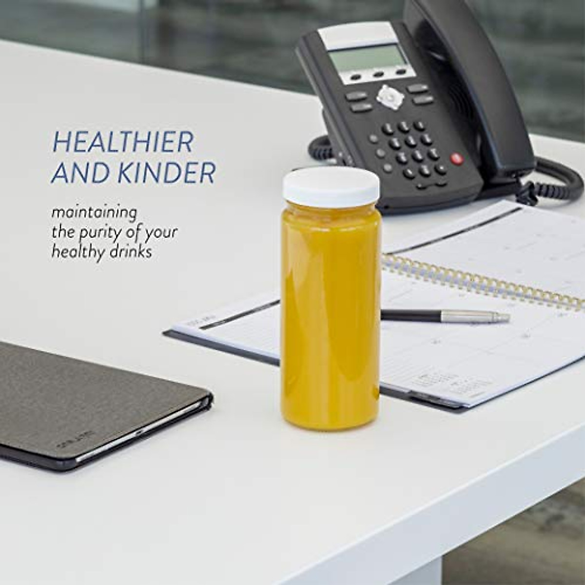 Travel Glass Drinking Bottle Jar 16 Ounce [12-Pack] Plastic Airtight Lids, Reusable Glass Water Bottle for Juicing, Smoothies, Kombucha, Tea, Milk Bottles, Homemade Beverages Bottle