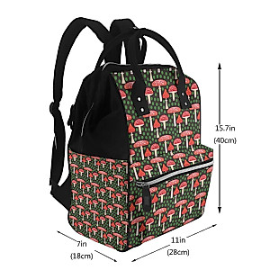 Green Polka Dot Mushrooms Diaper Bag Backpack, Multi Function Nappy Bag Large Capacity Mommy Backpack Organizer for Baby Care Baby Bag for Mom and Dad