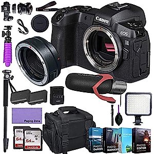 Canon EOS R Mirrorless Digital Camera (Body Only) and Mount Adapter EF-EOS R kit Bundled with Deluxe Accessories Like Pro Microphone, High Speed Flash, 4-Pack Photo Editing Software and More…
