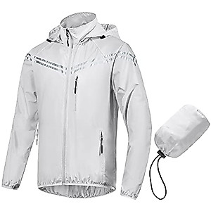 CREATMO US Men's Windproof Uv Protection Cycling Jacket Long Sleeve Wind Coat Hiking Fishing Bike Windbreaker Packable Rain Jacket Grey M