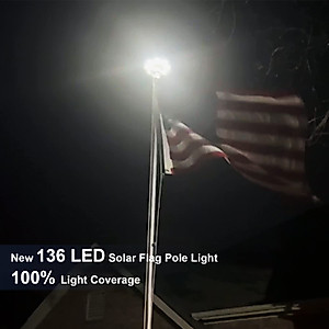 Solar Flag Pole Light, New 136 LED Flagpole Light 10000h Lifespan for 15-25 Ft Poles, 2-Mode Brightness, Waterproof Lighting on Outdoor Flag Pole Top, Auto On/Off